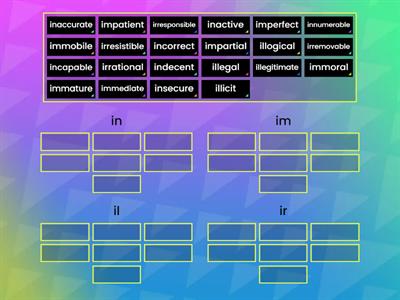 Prefixes in im il ir - Teaching resources