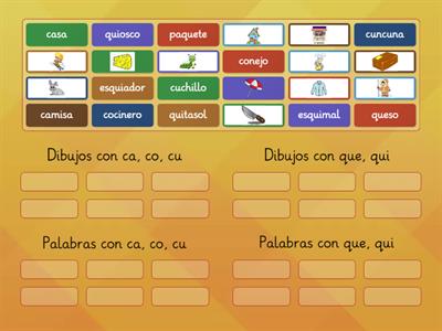 Identificar palabras con ca co cu que qui - Recursos didácticos