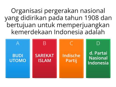 Kuis organisasi pergerakan nasional - Sumber daya pengajaran