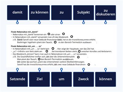 Damit um zu - Unterrichtsmaterialien