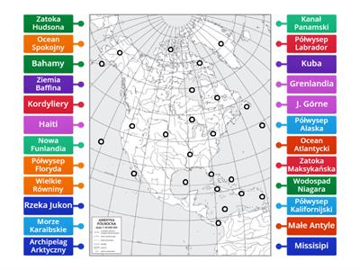 Ameryka polnocna mapa fizyczna - Materiały dydaktyczne