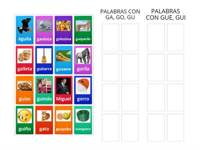 Sopa de letras con palabras ga ge gi go gu gue gui - Recursos didácticos