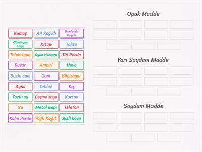 Saydam opak yarı saydam - Öğretim kaynakları