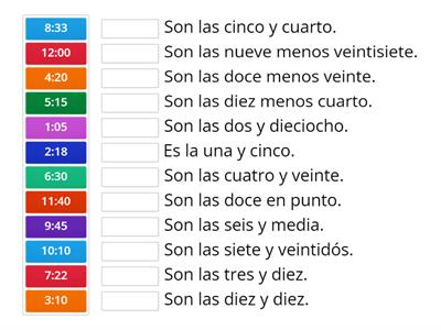 Spanish Telling time colors numbers - Teaching resources