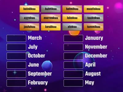 Kuukaudet suomeksi - Tehtävät