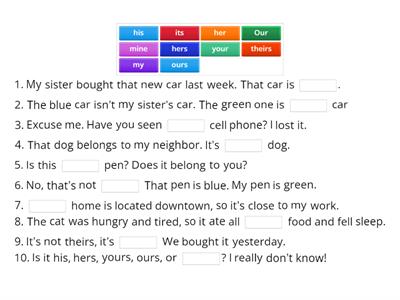 Possessive pronouns and adjectives - Recursos didácticos