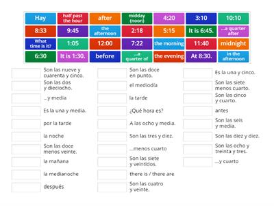 Spanish Telling time colors numbers - Teaching resources