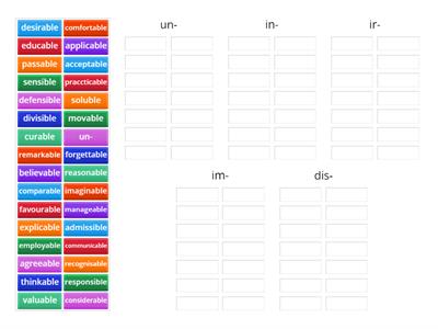 Prefixes im dis un in - Materiały dydaktyczne