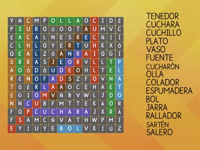 Sopa de letras utensilios de la cocina - Recursos didácticos