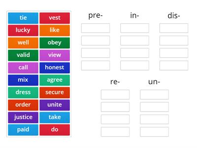Prefixes un dis re pre - Teaching resources