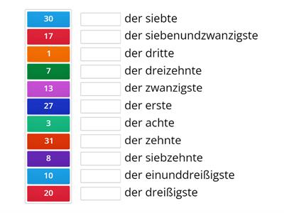 Deutsch Die ordinalzahlen - Unterrichtsmaterialien