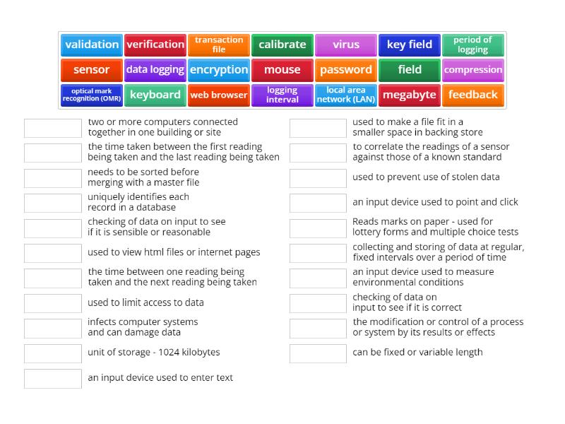 Computing (ICT) terminology - Match up