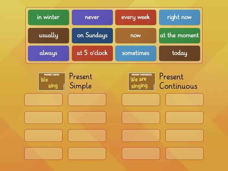 Present Simple vs Present Continuous adverbs of time - Group sort