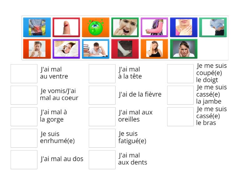 J'ai mal ........matching - Match up