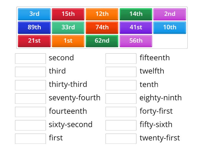 Ordinal numbers - Match up