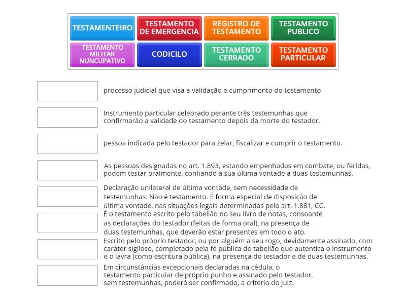 TIPOS DE TESTAMENTO - Match up