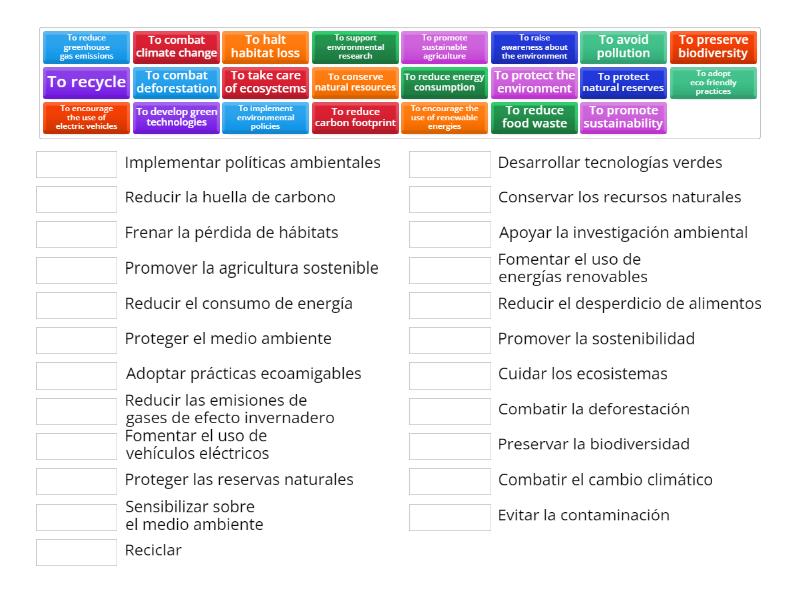 Vocabulario - el medio ambiente - Match up