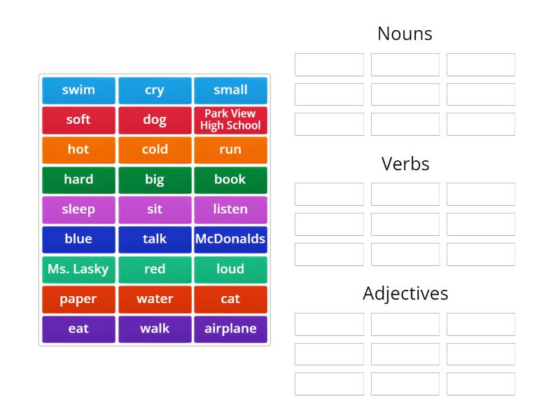 Nouns, Verbs, Adjectives - Group sort