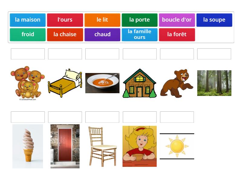 Boucle d'Or et les trois ours (vocabulaire/ mots) - Match up