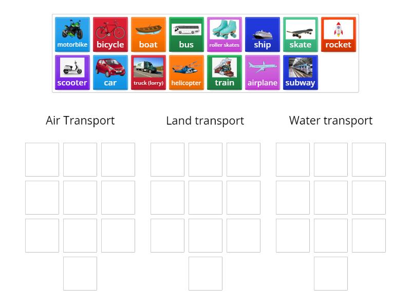 Types of means of transport - Group sort