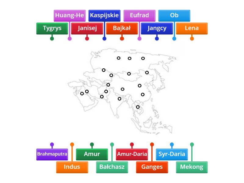 Mapa azji rzeki i jeziora - Rysunek z opisami