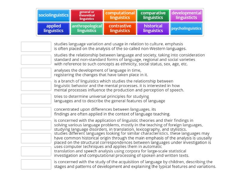 Disciplines of Linguistics - Match up