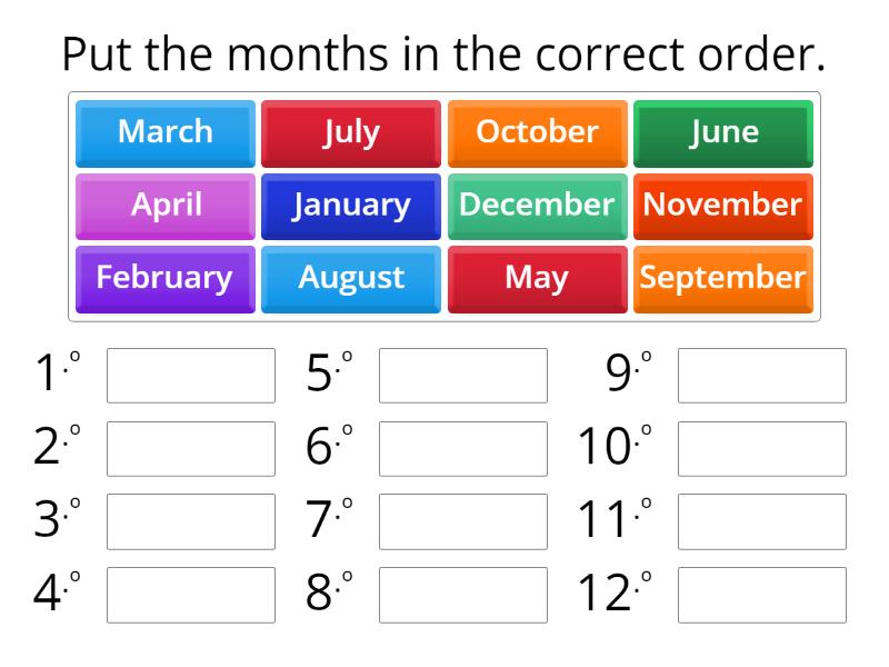 Months of the Year - Rank order