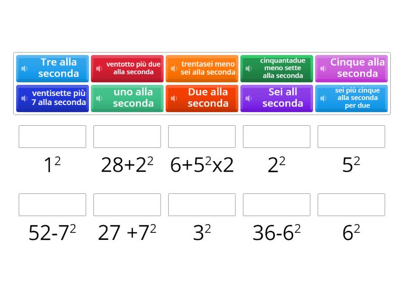 numeri e operazioni con numeri al quadrato o alla seconda - Match up