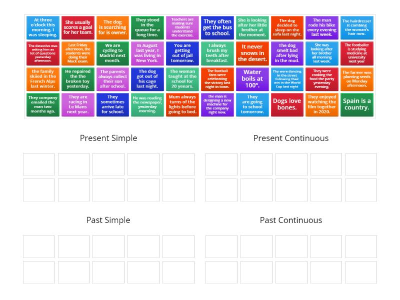 Present Simple/Continuous + Past Simple/Continuous 1 - Group sort
