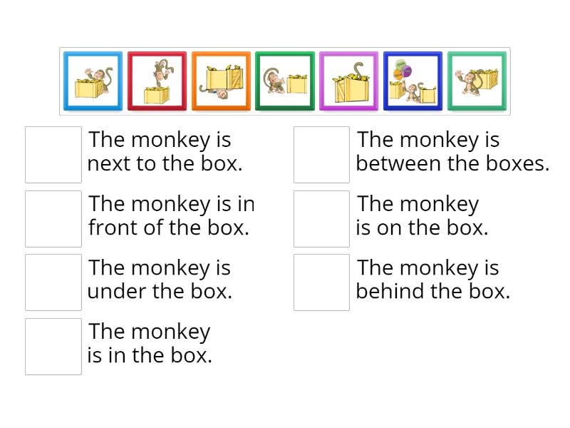 Where is the monkey? - Prepositions of place - Match up