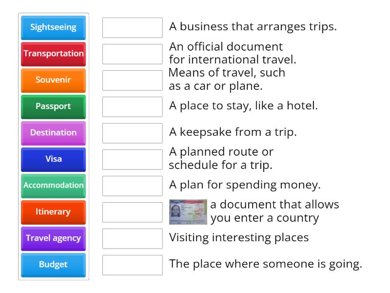 Travel Vocab - Match up