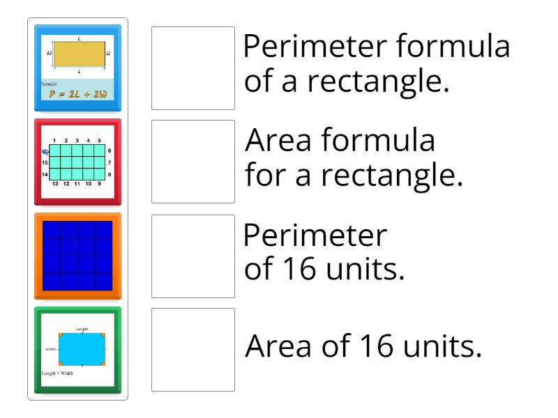 Area and Perimeter of Rectangles - Match up