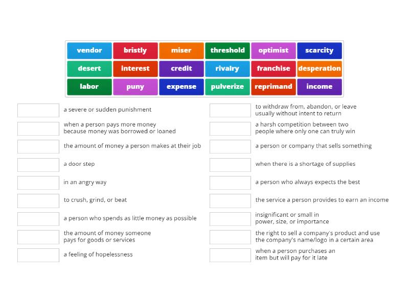 The Lemonade War Vocabulary - Match up