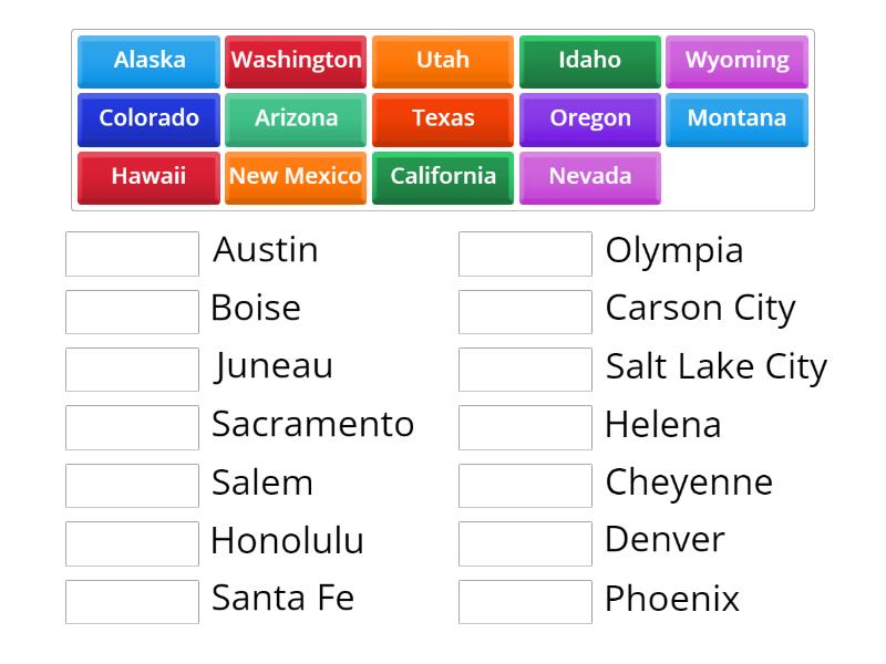List 4 States & Capitals - Match up