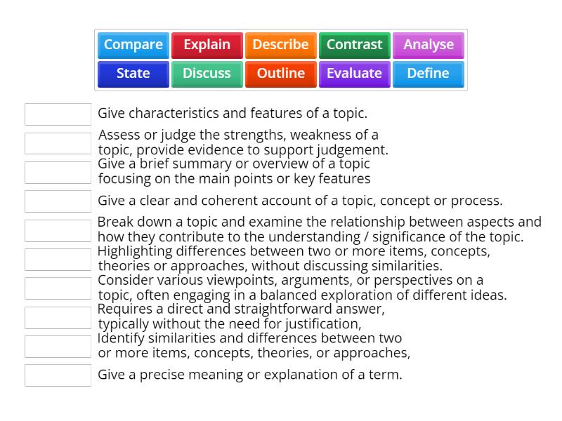 Exam command word - Match up