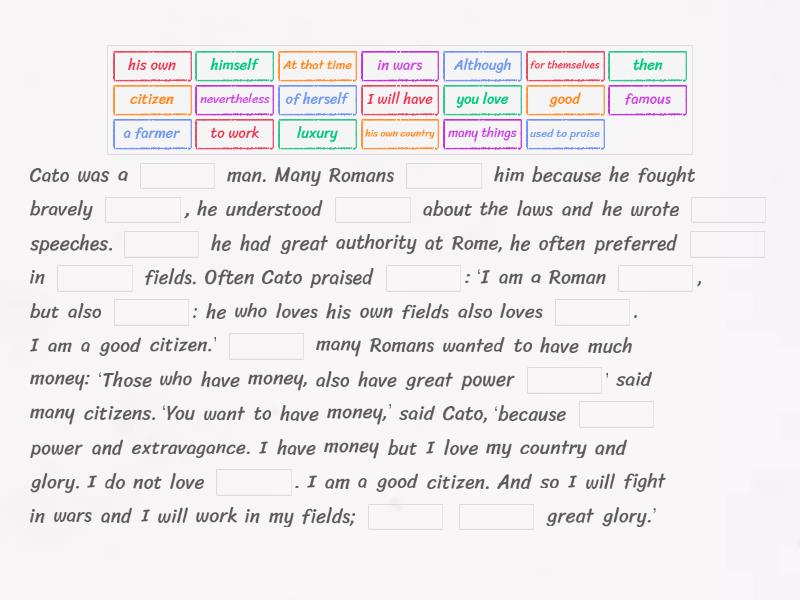 Cato the Elder gap fill. De Rom 2. Ex. 8.4 - Complete the sentence