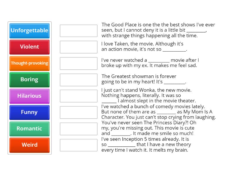 A2+/B1 | Movie descriptions | Adjectives - Match up