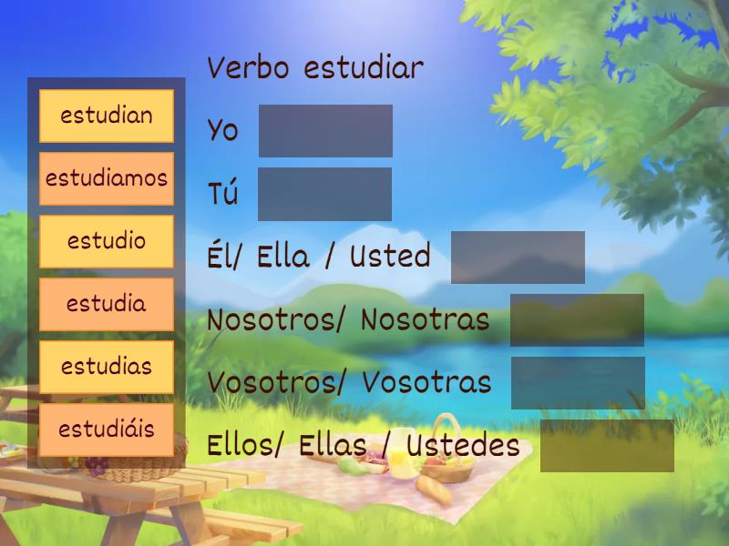 Objetos de la escuela - Conjugar verbo estudiar - Completar la frase