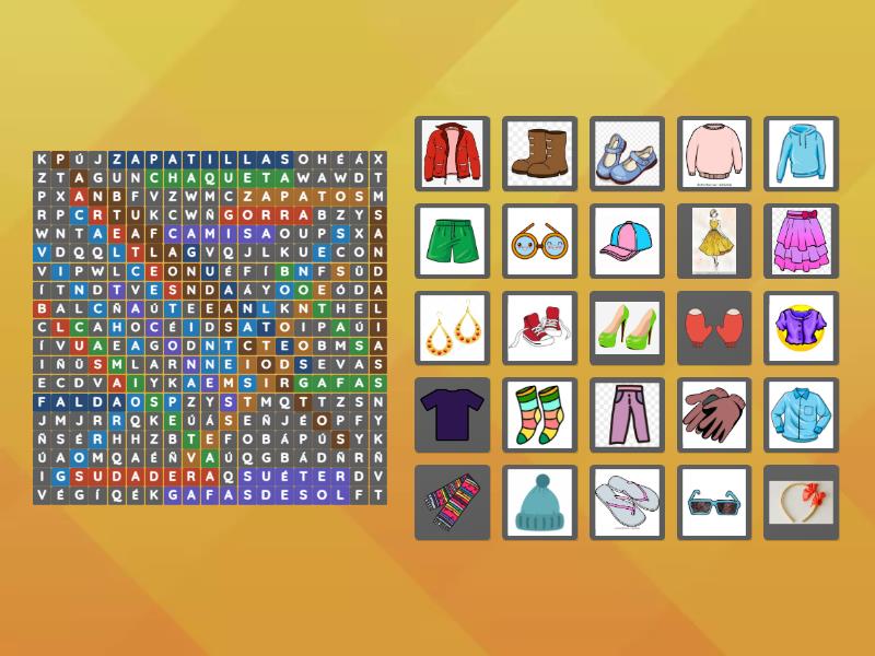 Ropa - Niños: - Sopa de letras