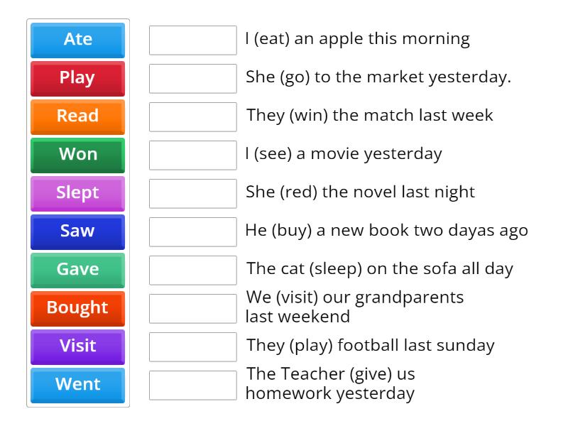 Simple past tense Matching test - Match up