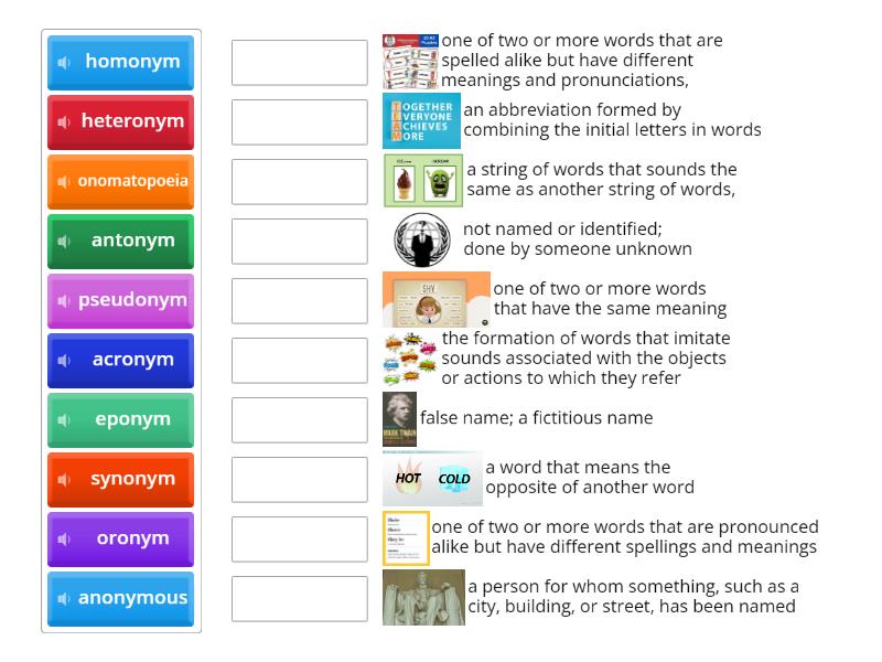 Word List: ono, nym, onym = word, name - Une las parejas