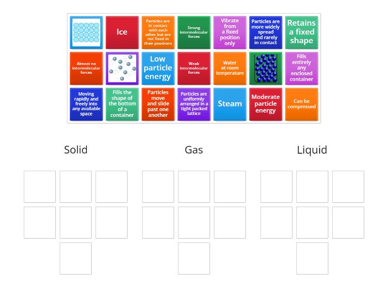 GCSE Science States of Matter - grade 6 - Group sort