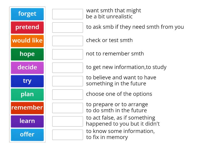 Unit 7A Verbs with infinitive - Match up