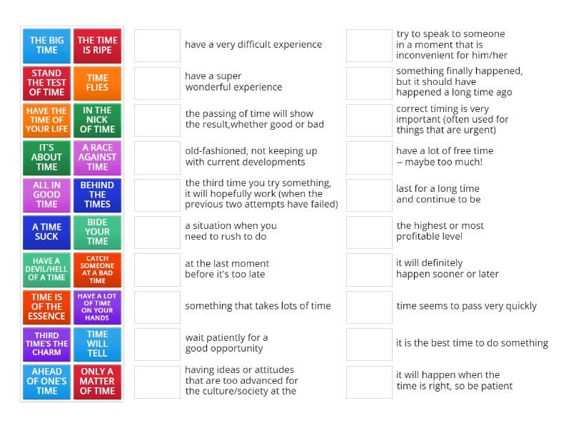 time expressions/vocab - Match up
