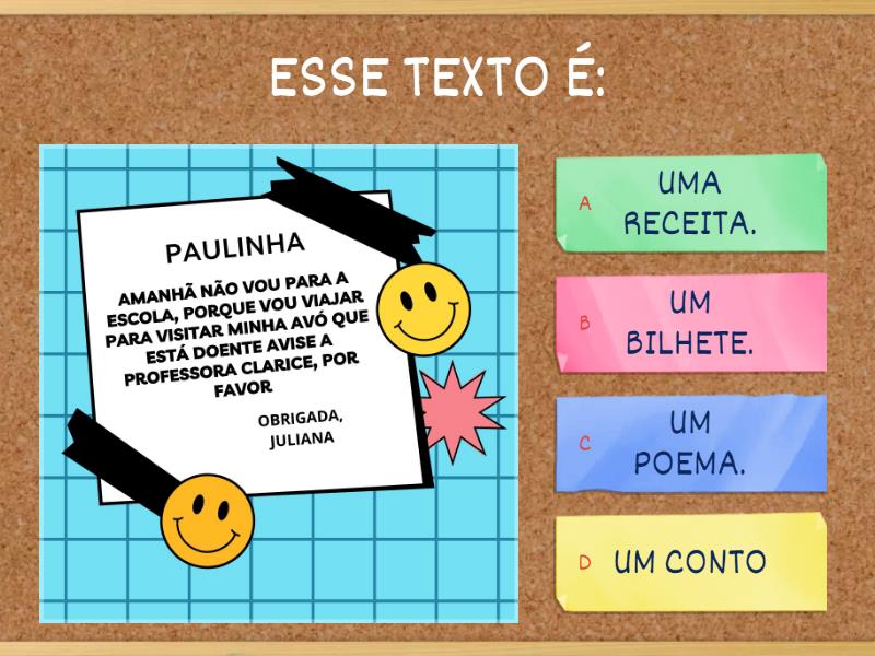 BILHETE - 2º ANO - Cuestionario