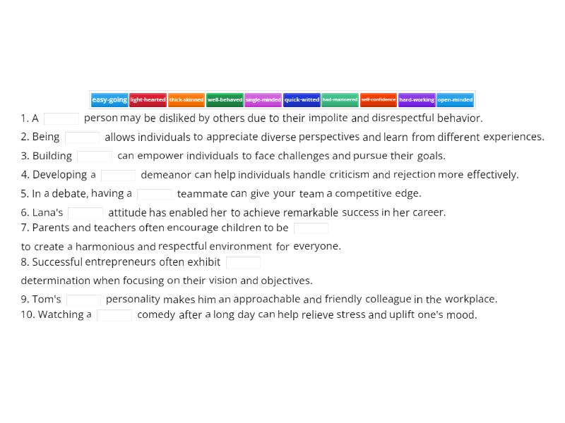 1A Compound adjectives. Personality. S B2 - Complete the sentence