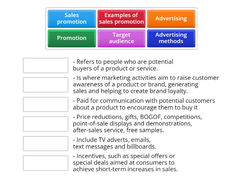 The Marketing Mix: Promotion - Match up
