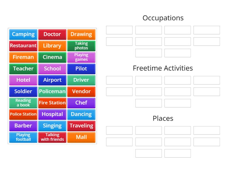 Sort into Places, Freetime Activities and Occupations - Group sort
