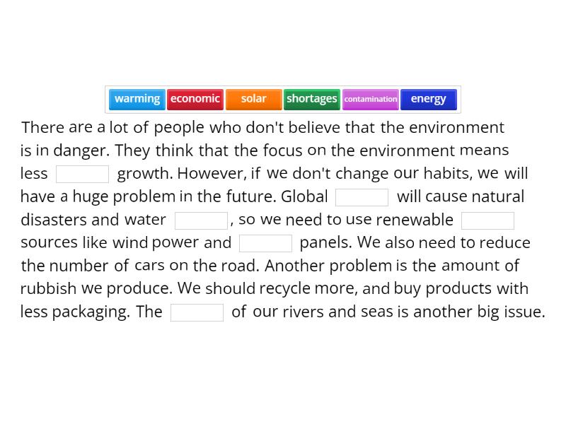 Environment Text - Complete the sentence