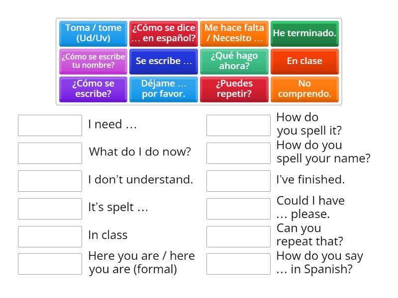Spelling your name and useful classroom phrases - Połącz w pary